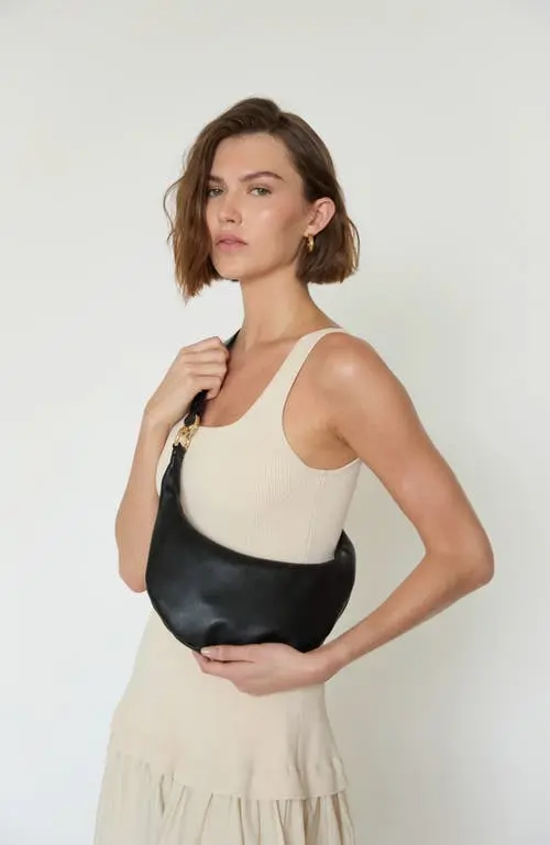 HYER GOODS Mini Leather Convertible Hobo Ring Bag - Black