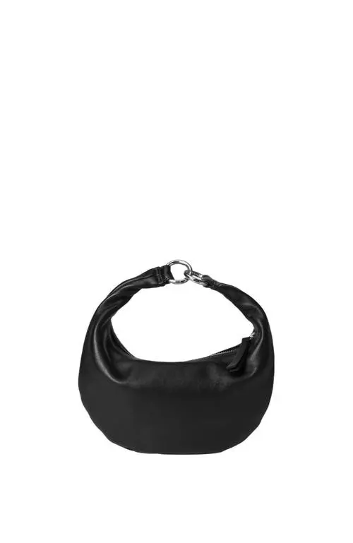 HYER GOODS Mini Leather Convertible Hobo Ring Bag - Black/silver
