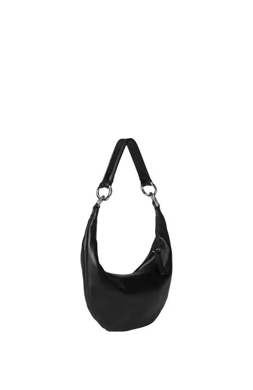 HYER GOODS Mini Leather Convertible Hobo Ring Bag - Black/silver