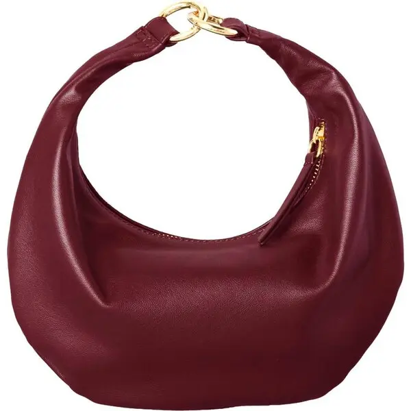 HYER GOODS Mini Leather Convertible Hobo Ring Bag - Dark Cherry Red
