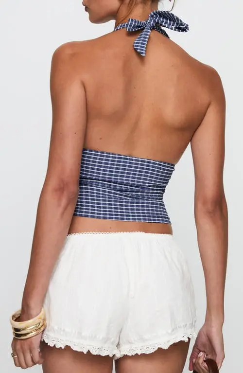Princess Polly Gingham Halter Top - Navy Gingham