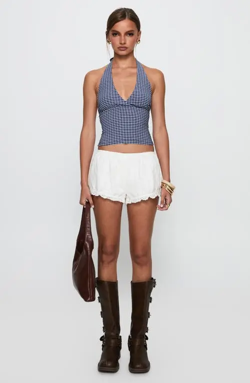 Princess Polly Gingham Halter Top - Navy Gingham