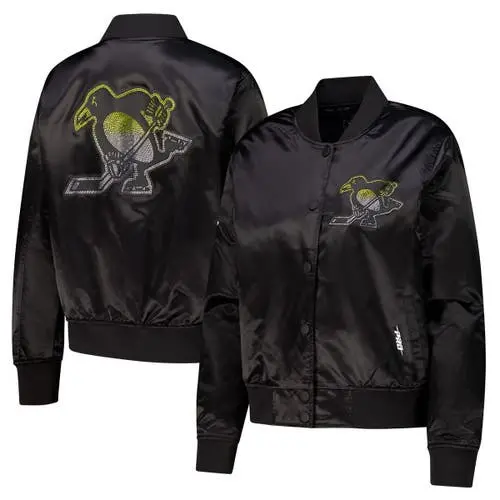 PRO STANDARD Pittsburgh Penguins Rhinestone Jewels Satin Full-snap Jacket - Black