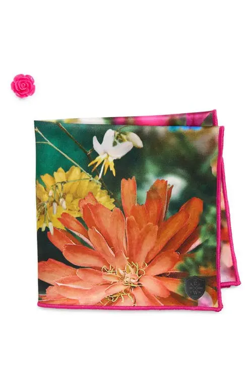 CLIFTON WILSON Fuchsia Multifloral Silk Pocket Square - Pink