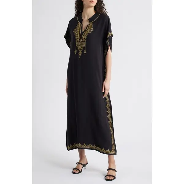 NIKKI LUND Evelina Embroidered Caftan - Black