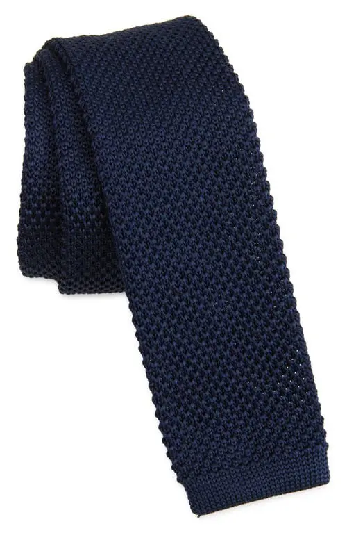 CLIFTON WILSON Knit Silk Neck Tie - Navy