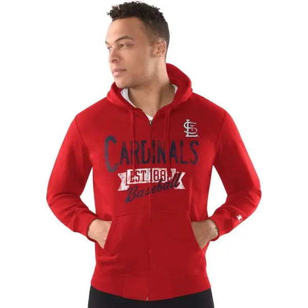 STARTER St. Louis Cardinals Distressed Full-zip Hooded Jacket - Red