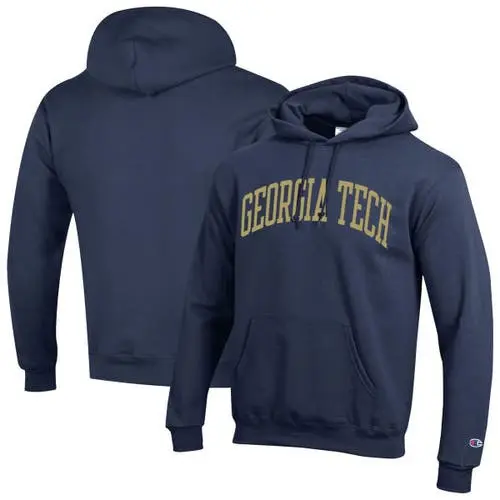 Champion Georgia Tech Yellow Jackets Basic Arch Fleece Pullover Hoodie - Navy