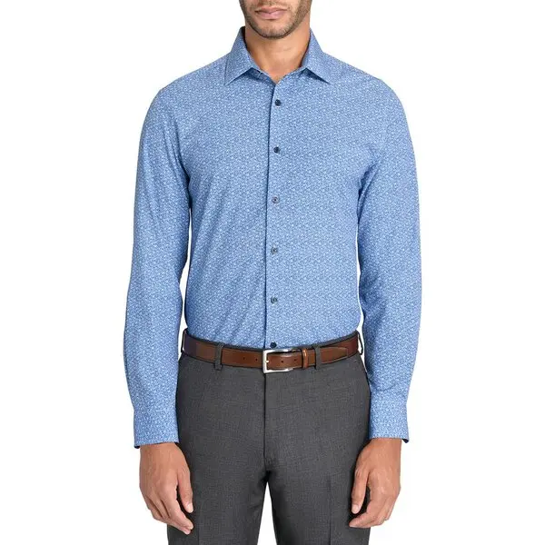 W.R.K Slim Fit Micro Floral Performance Dress Shirt - Navy