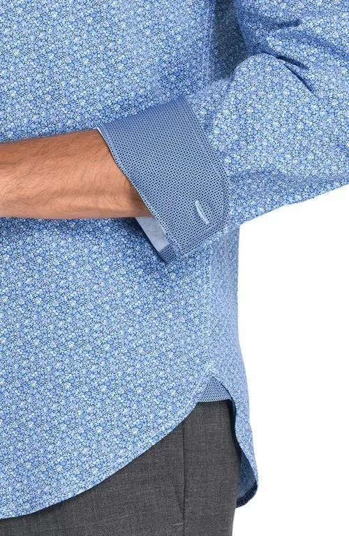 W.R.K Slim Fit Micro Floral Performance Dress Shirt - Navy