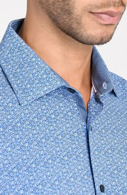 W.R.K Slim Fit Micro Floral Performance Dress Shirt - Navy