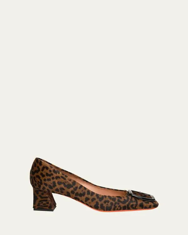 Santoni Block Heel Buckle Pumps