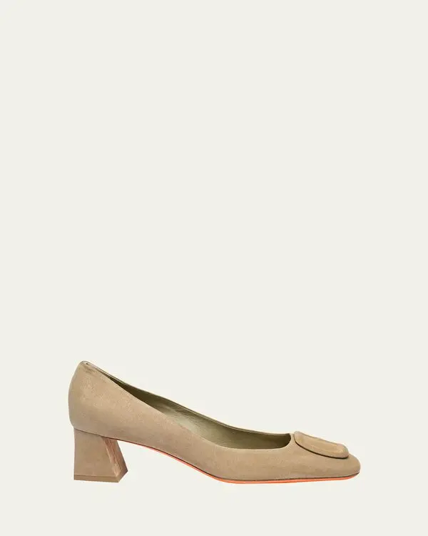 Santoni Suede Block Heel Pumps With Buckle