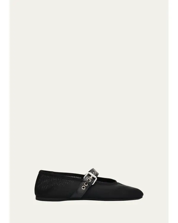 Miu Miu Mesh Buckle Mary Jane Ballerinas - Nero