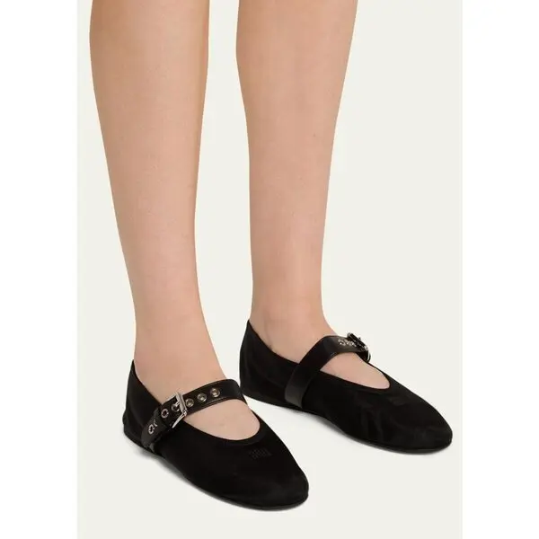 Miu Miu Mesh Buckle Mary Jane Ballerinas - Nero