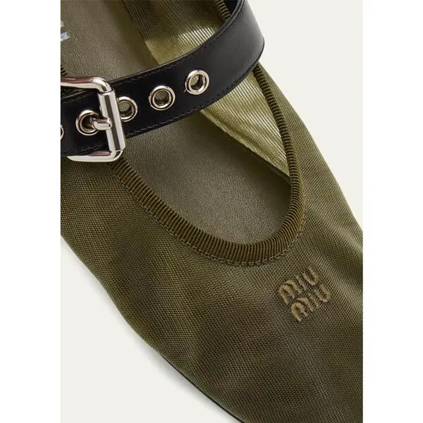 Miu Miu Mesh Buckle Mary Jane Ballerinas - Nero