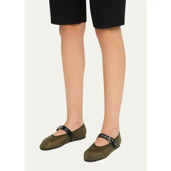 Miu Miu Mesh Buckle Mary Jane Ballerinas - Nero