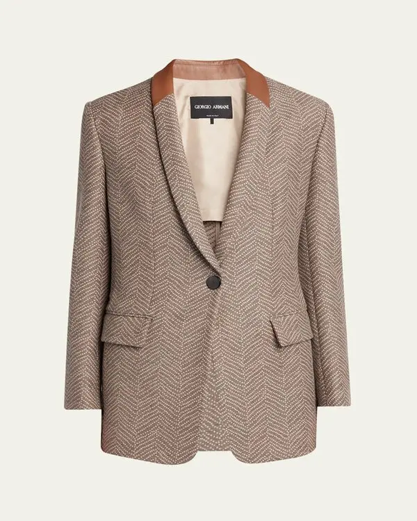 Giorgio Armani Chevron Wool Single-breasted Blazer With Leather Trim