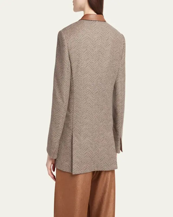 Giorgio Armani Chevron Wool Single-breasted Blazer With Leather Trim