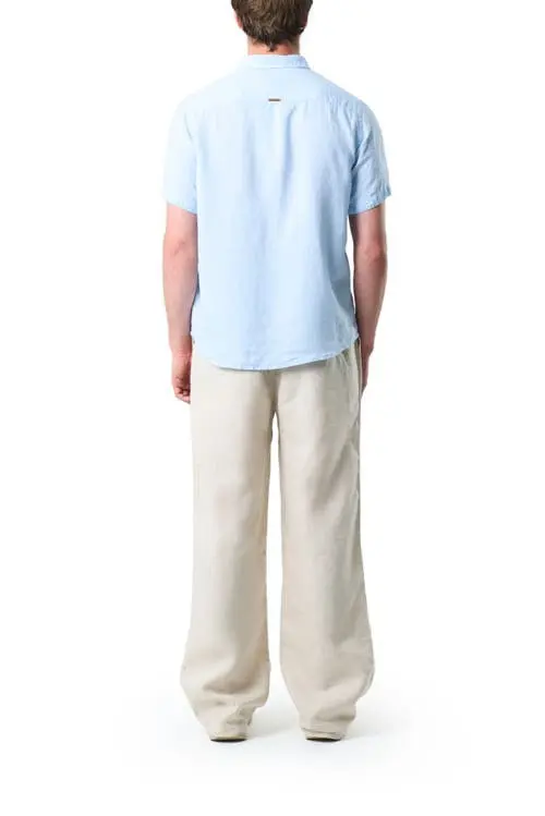 VELEZ Short-sleeve Linen Shirt With Vz Embroidery - Blue