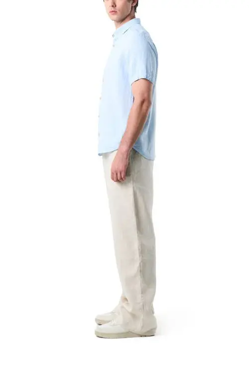 VELEZ Short-sleeve Linen Shirt With Vz Embroidery - Blue