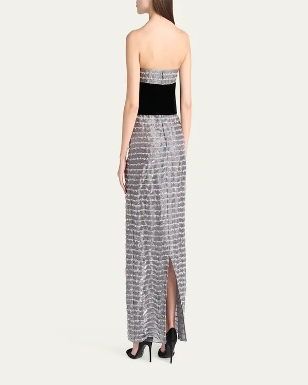 Giorgio Armani Strapless Velvet And Iridescent Textured Silk Gown