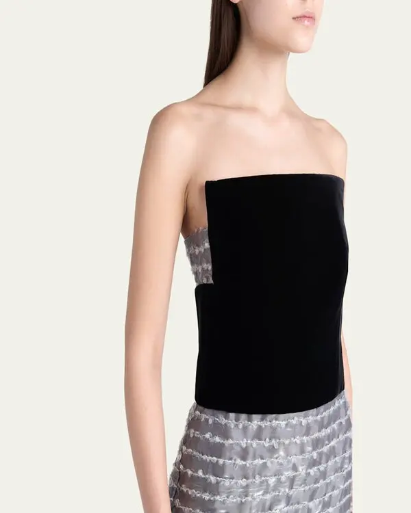 Giorgio Armani Strapless Velvet And Iridescent Textured Silk Gown