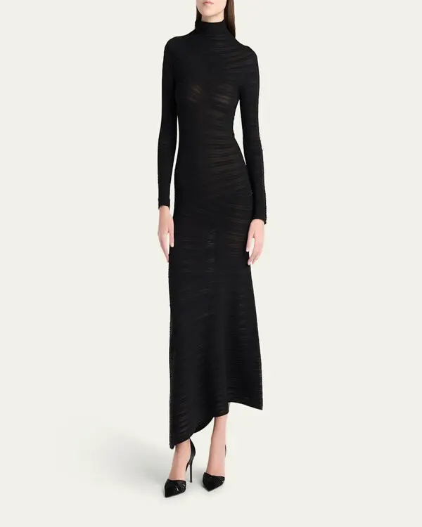 Giorgio Armani Asymmetric Striped Jersey Midi Dress