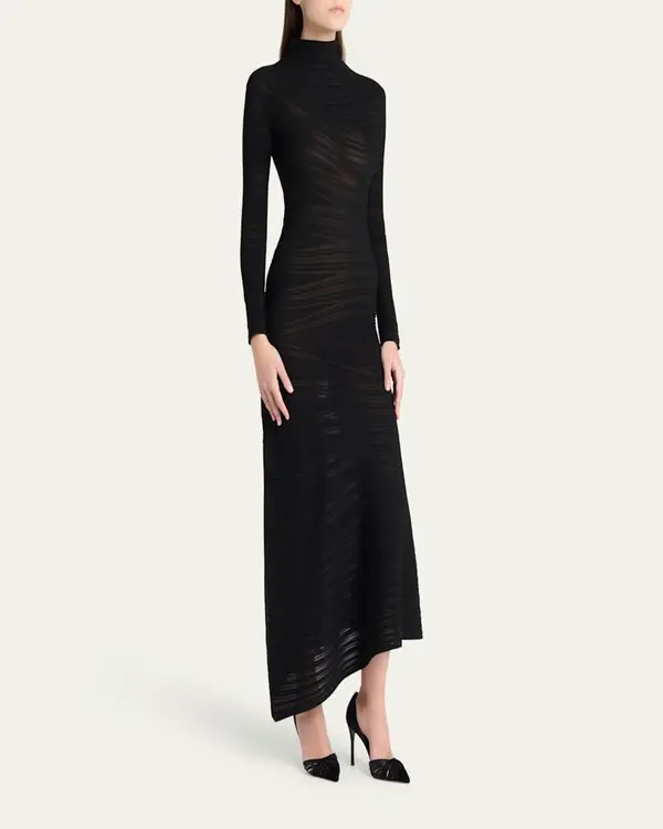 Giorgio Armani Asymmetric Striped Jersey Midi Dress