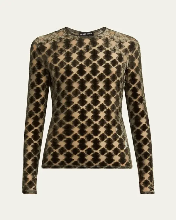 Giorgio Armani Velvet Jersey Jacquard Long-sleeve Top