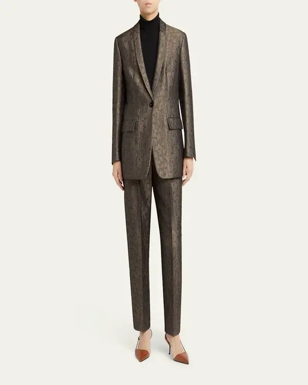 Giorgio Armani Geo Silk Jacquard Tapered-leg Trousers