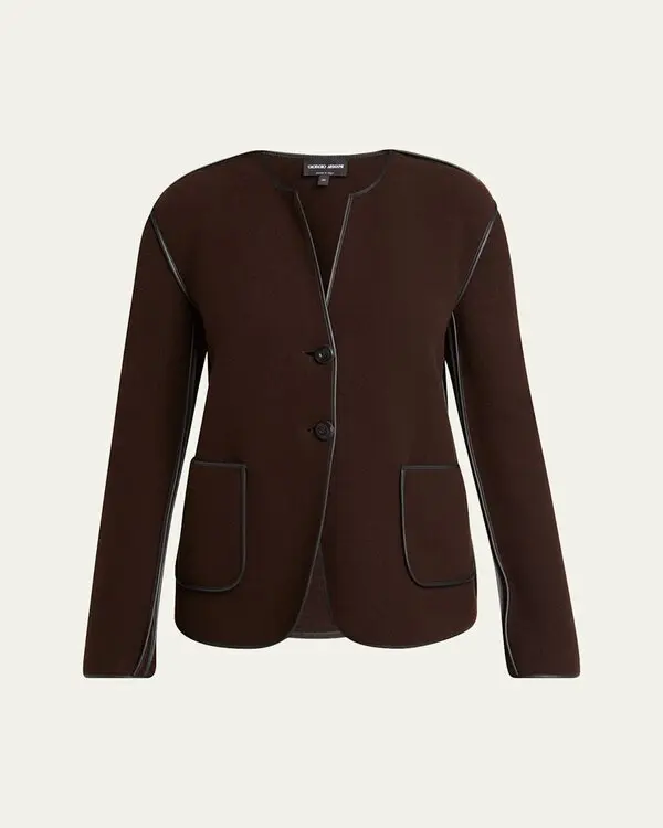 Giorgio Armani Leather Piping Cashmere Fleece Short Coat