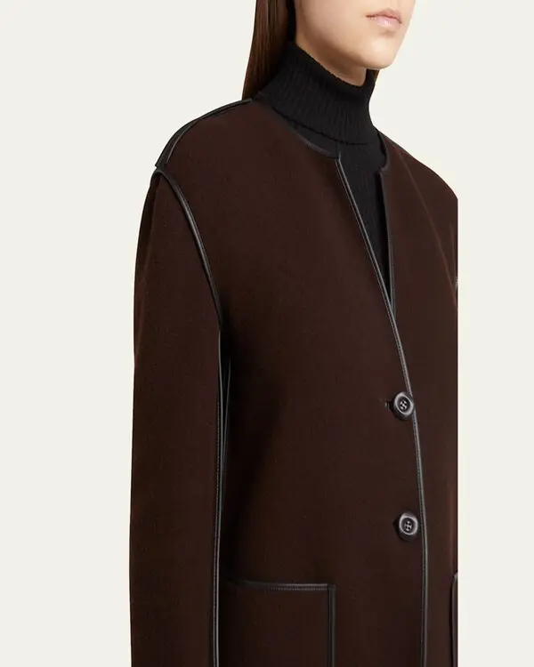 Giorgio Armani Leather Piping Cashmere Fleece Short Coat