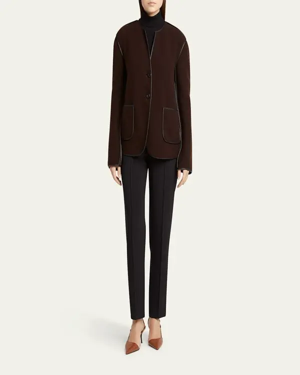 Giorgio Armani Leather Piping Cashmere Fleece Short Coat