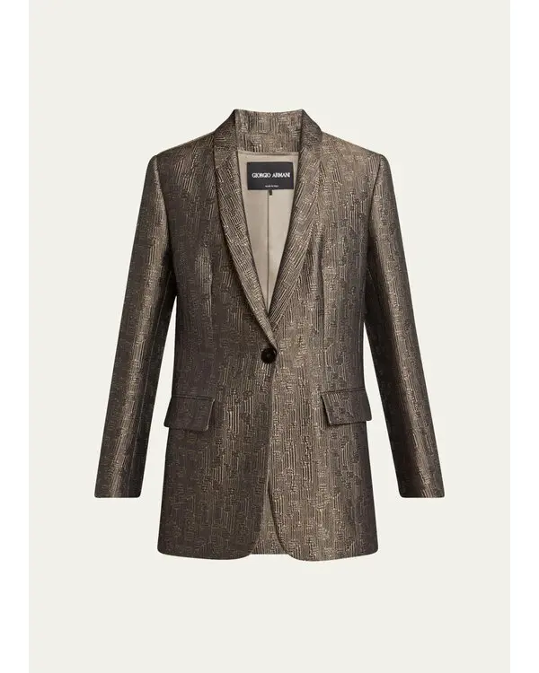 Giorgio Armani Geometric Silk Jacquard Single-breasted Blazer - Black