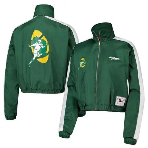 Mitchell & Ness Bay Packers Nylon Cropped Full-zip Jacket