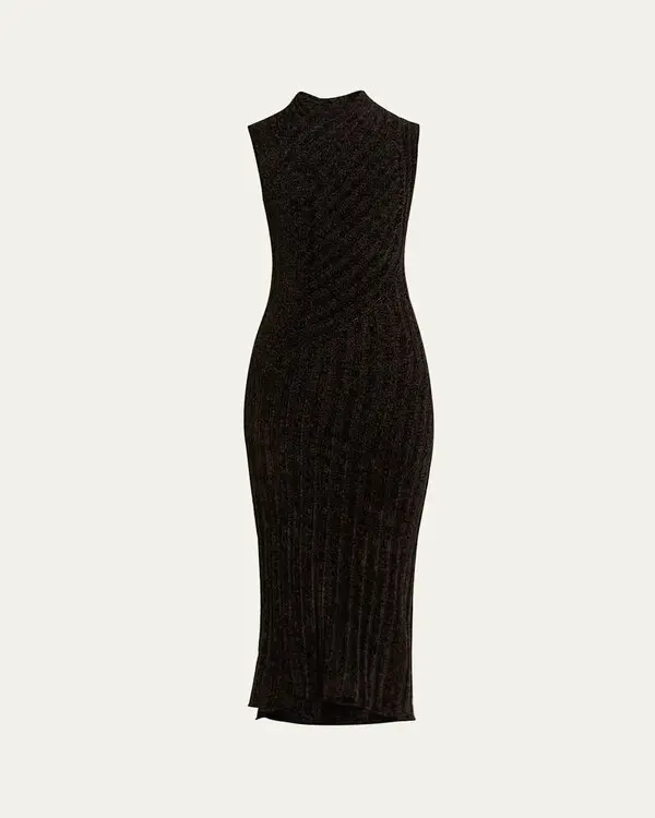 Giorgio Armani Ribbed Chenille Sleeveless Midi Dress