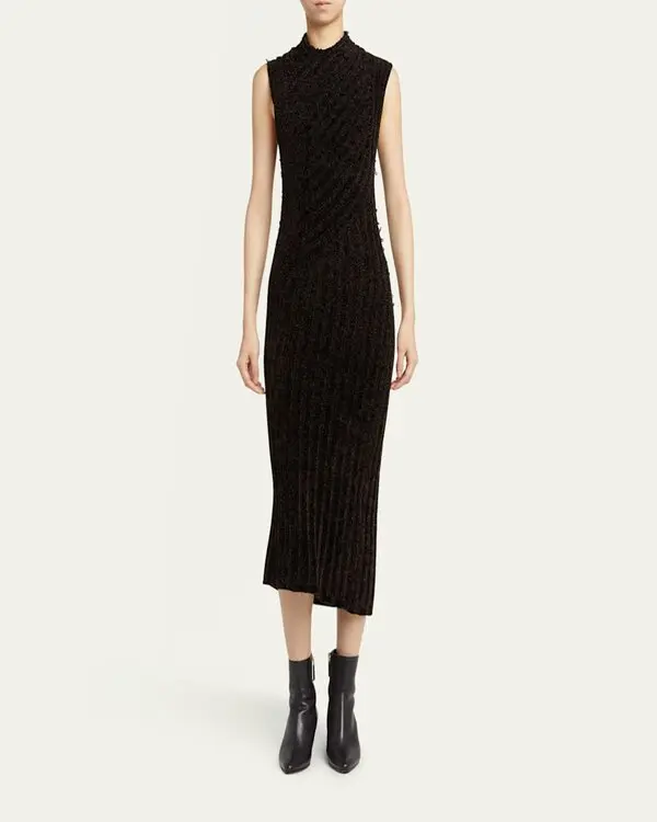 Giorgio Armani Ribbed Chenille Sleeveless Midi Dress