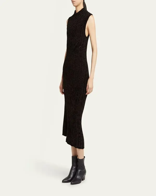 Giorgio Armani Ribbed Chenille Sleeveless Midi Dress