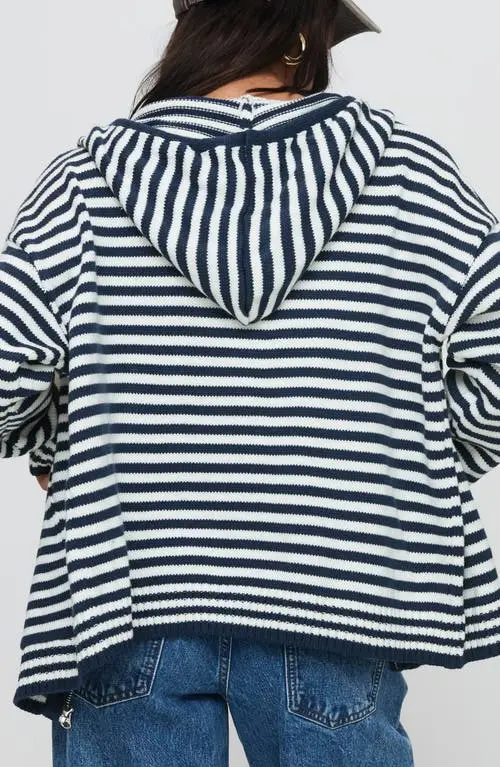 Princess Polly Striped Oversized Zip Hoodie - Navy