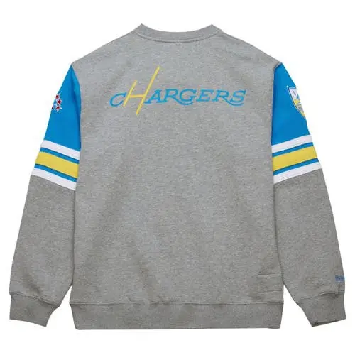 Mitchell & Ness Los Angeles Chargers All Over Vintage Logo Crewneck Sweatshirt - Heather Gray