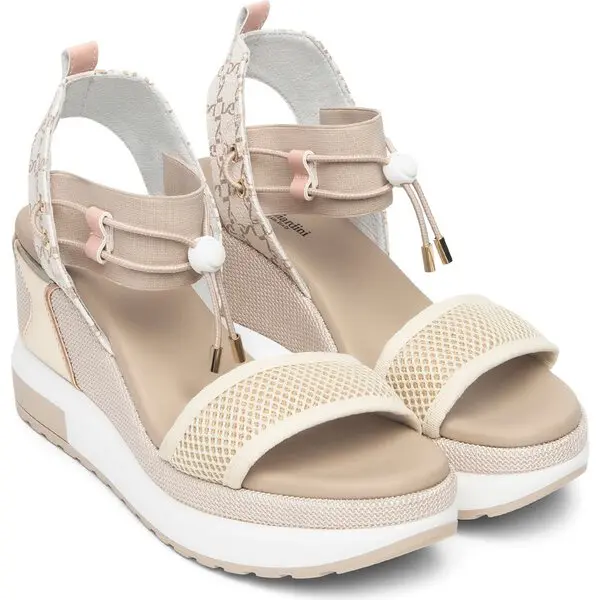 NEROGIARDINI Platform Wedge Sandals - Beige/gold