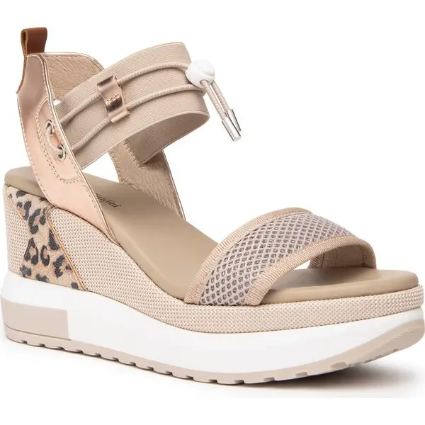 NEROGIARDINI Platform Wedge Sandals - Taupe/rose Gold