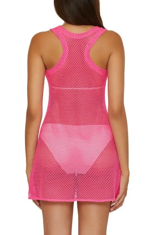 BCA BY REBECCA VIRTUE Fishnet Cover-up Mini Sundress - Neon Pink