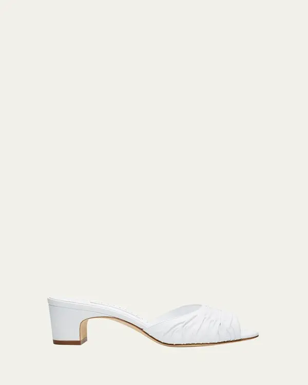 Manolo Blahnik Ruched Leather Slide Sandals