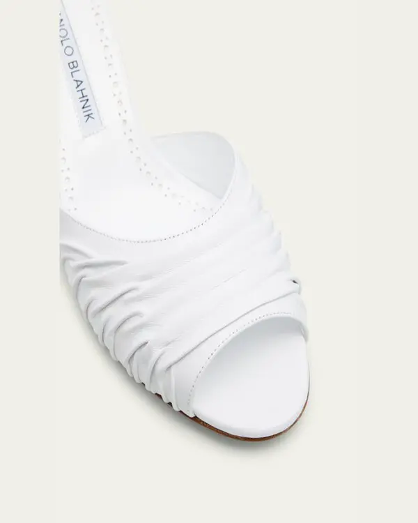 Manolo Blahnik Ruched Leather Slide Sandals