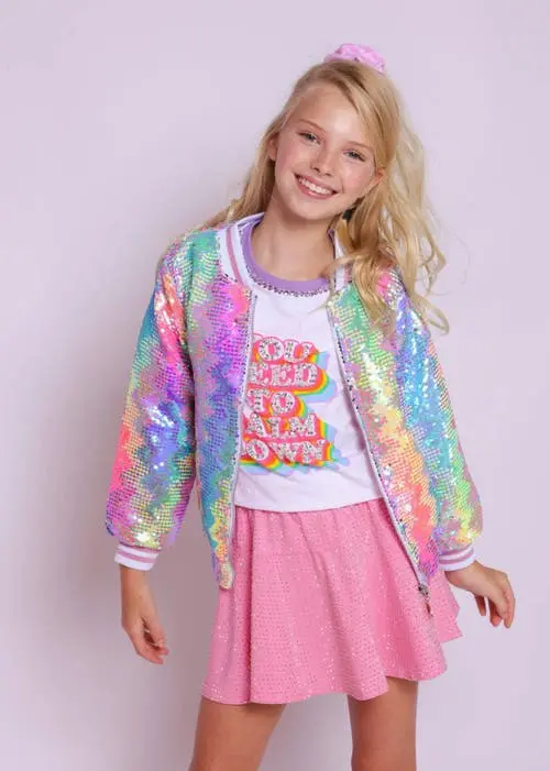 LOLA + THE BOYS Kaleidoscope Sequin Bomber Jacket - Pink
