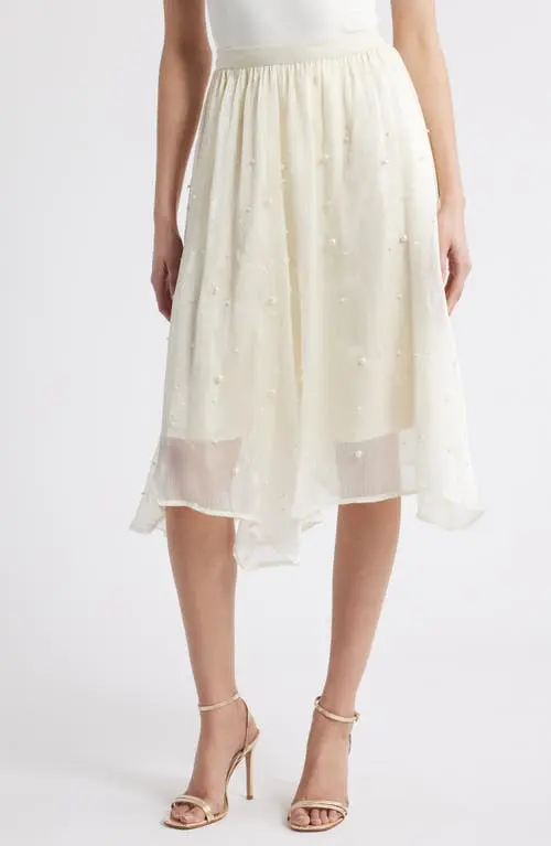 NIKKI LUND Elsa Beaded Asymmetric Midi Skirt - Ivory