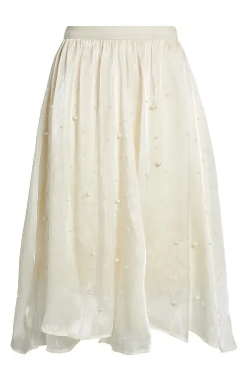 NIKKI LUND Elsa Beaded Asymmetric Midi Skirt - Ivory