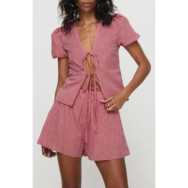 Princess Polly Gingham Tie-front Top & Shorts Set